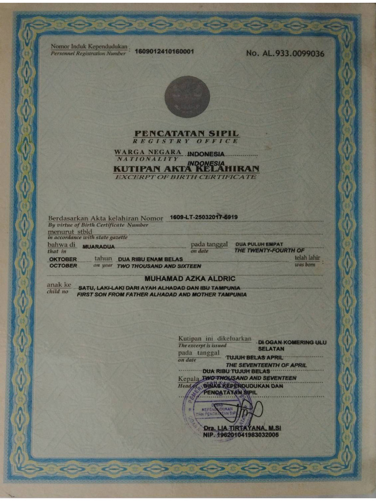 Akte Kelahiran Anak | PDF