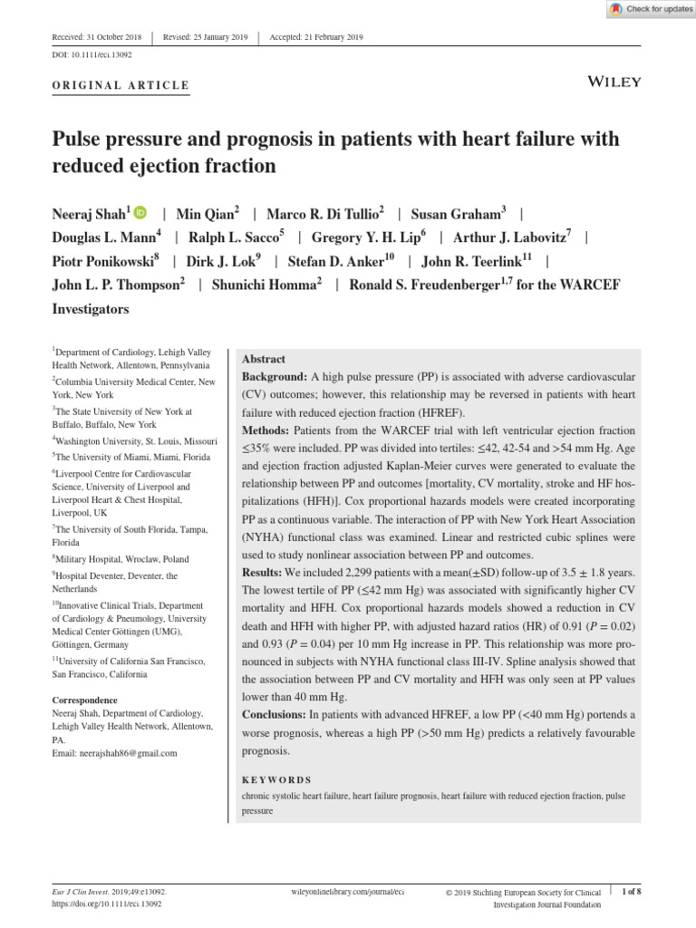 2019 Pulse Pressure and Prognosis in HFrEF | PDF | Blood Pressure ...