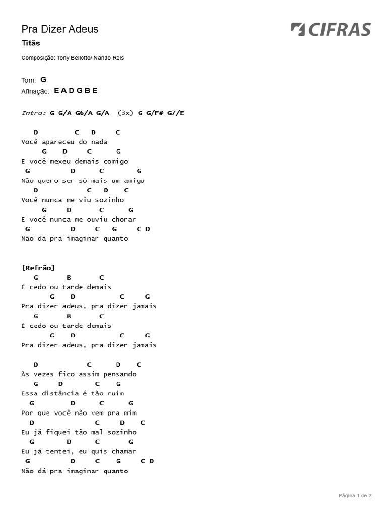 CIFRAS Cifra Titas Pra-Dizer-Adeus | PDF