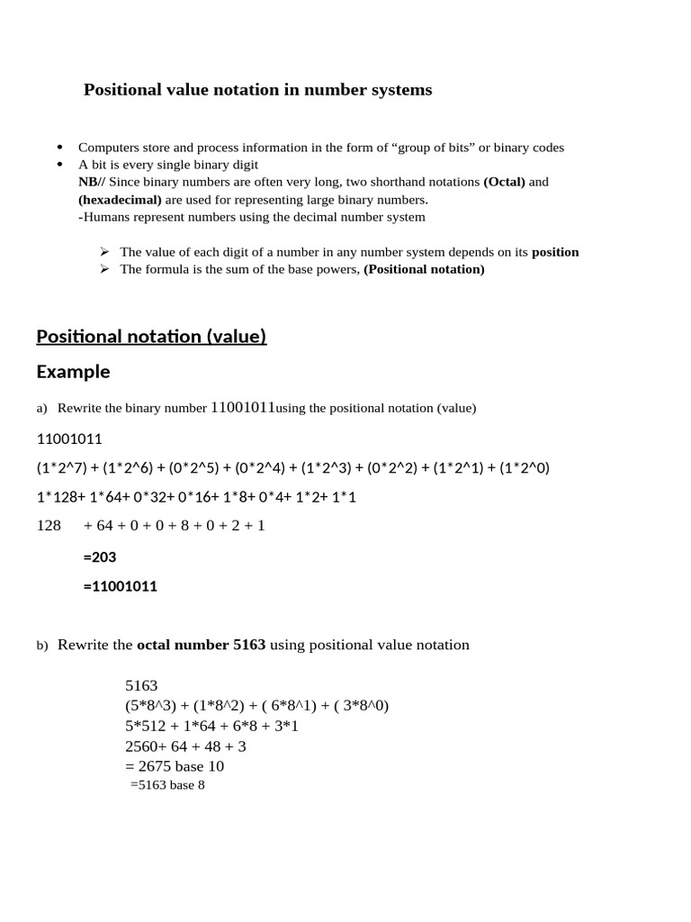 Positional Value Notation and Binary Addition | PDF