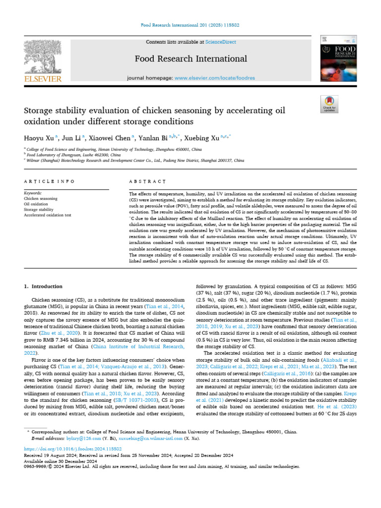 Chicken Seasoning Storage Stability Analysis | PDF | Taste | Chemical ...