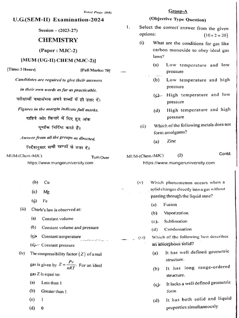 Ug 2 Sem Chemistry MJC 2 2024 | PDF
