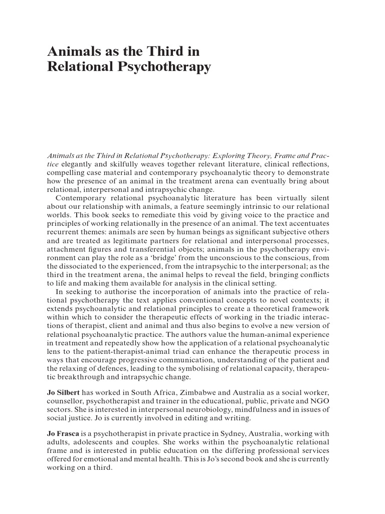 Animals As The Third in Relational Psychotherapy | PDF | Psychoanalysis ...