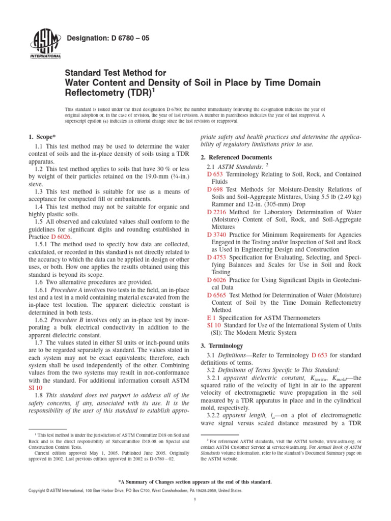 TDR Method for Soil Water Content | PDF | Coaxial Cable | Electrical ...