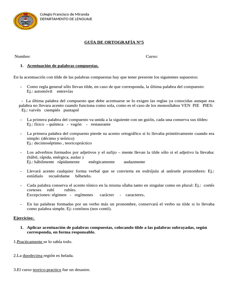 Acentuación Palabras Compuestas | PDF | Idiomas | Estudios de idiomas ...