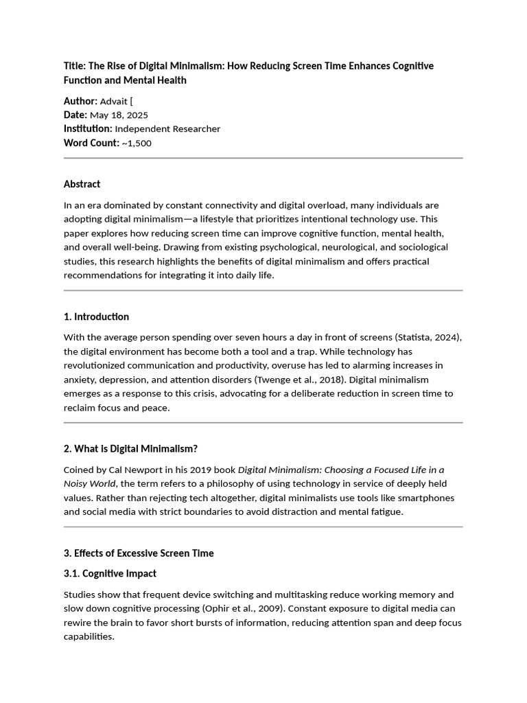 Benefits of Digital Minimalism Explained | PDF | Mental Health | Minimalism