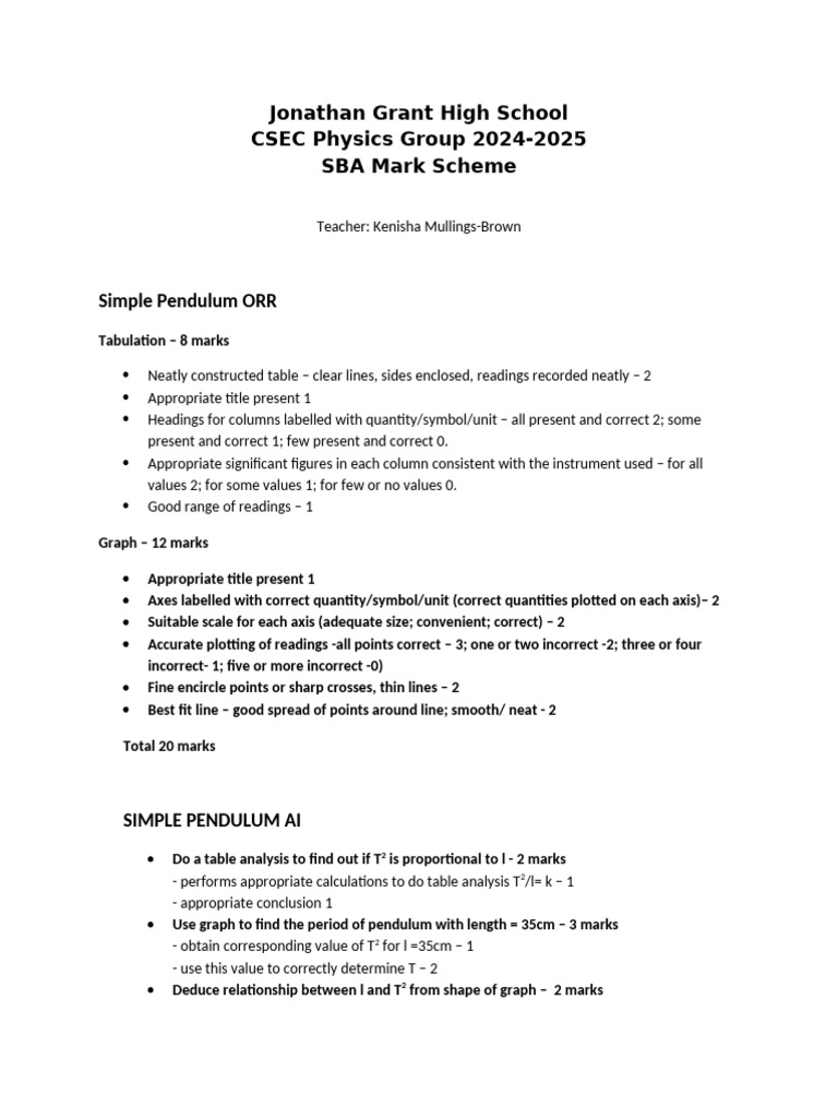 CSEC Physics Marking Scheme 2025 | PDF | Experiment | Temperature