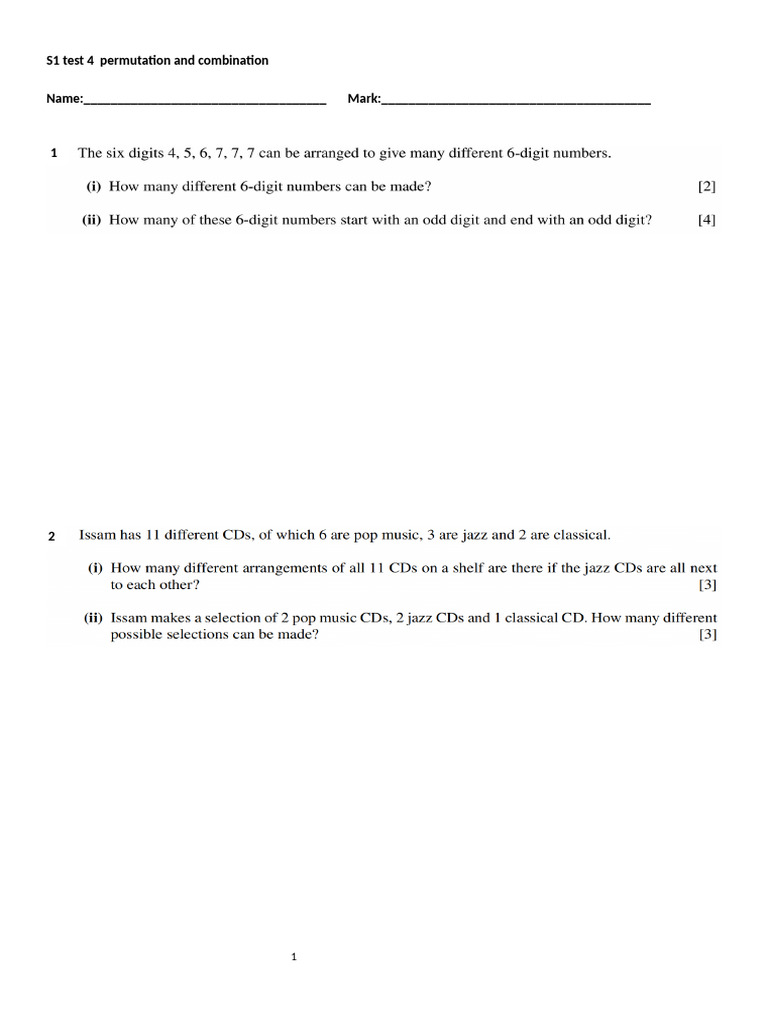 Permutation and Combination Quiz | PDF