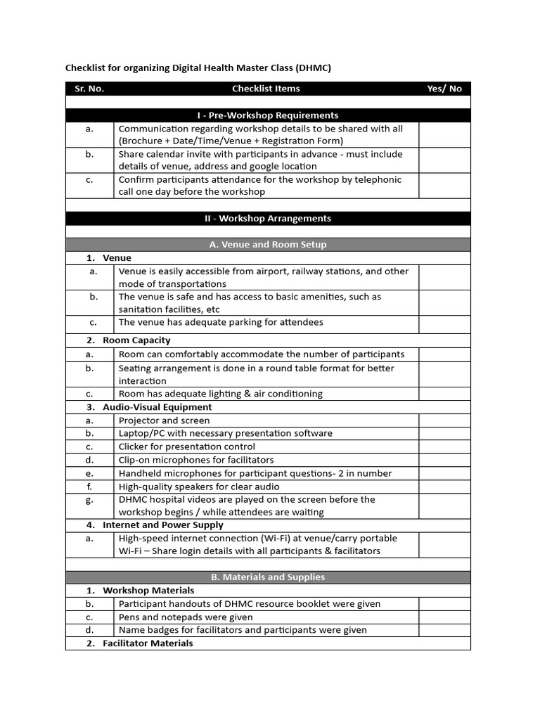 Digital Health Master Class Checklist | PDF | Internet | Computing