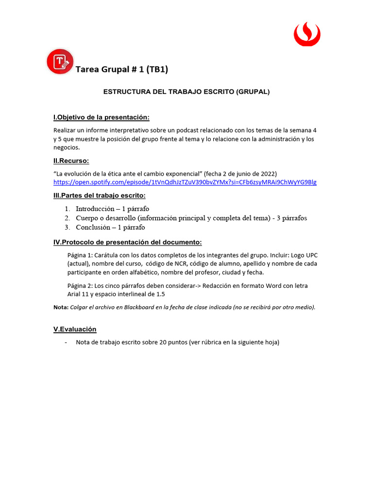 TB1 2025-1 Estructura y Rúbrica of | PDF