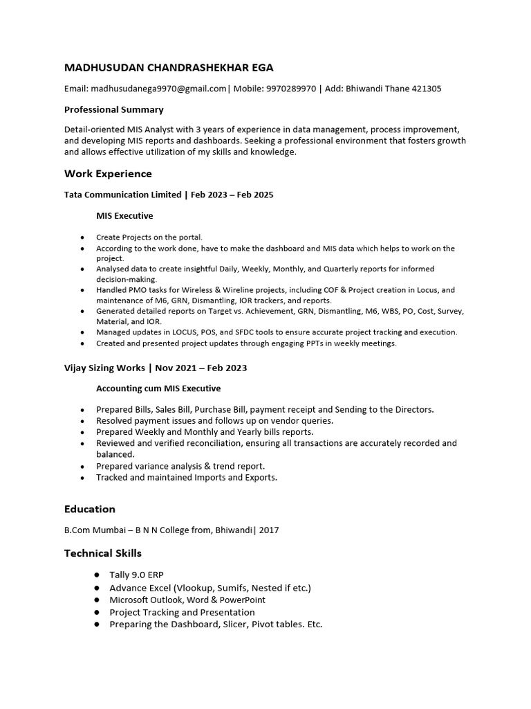 Ega Madhusudan CV | PDF