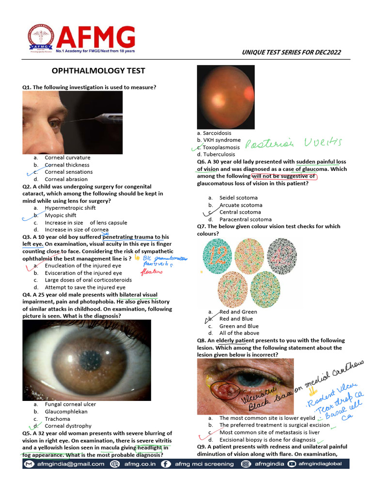Afmg Uts Ophtha Test-2022 | PDF | Cataract | Glaucoma