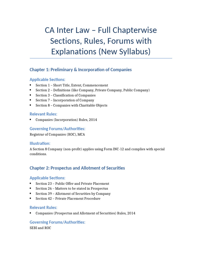 CA Inter Law: Chapterwise Sections Guide | PDF | Dividend | Audit