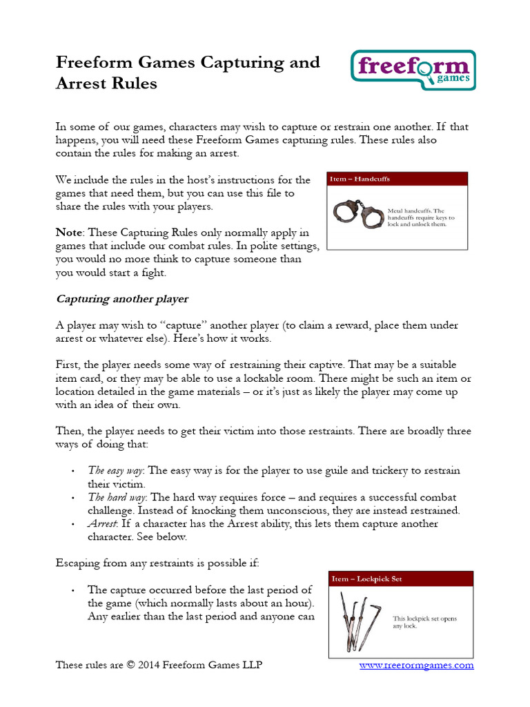 Freeform Games Capturing | PDF | Arrest | Crimes