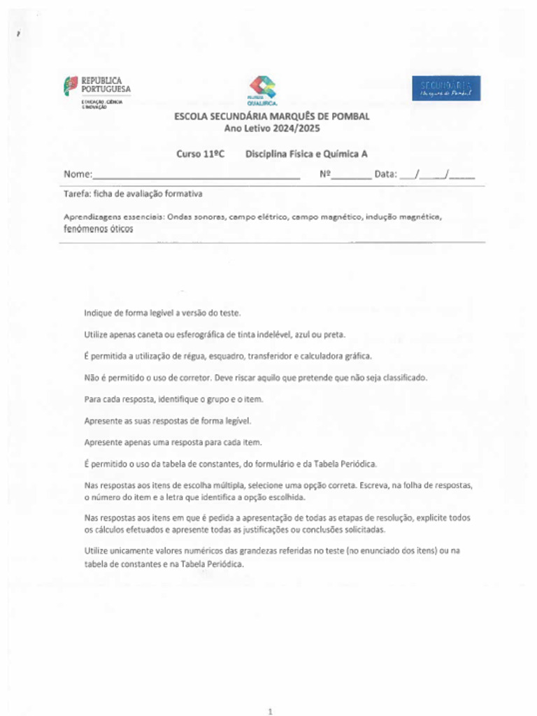 Ficha Formativa Fisica10 | PDF