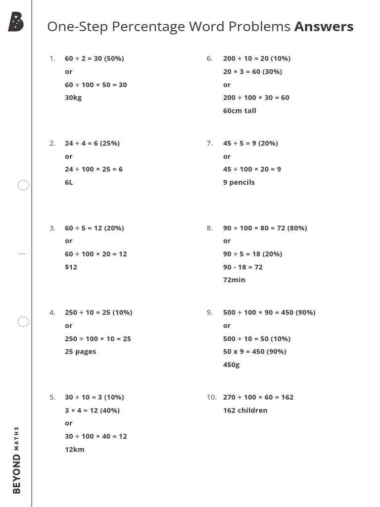 One-Step Percentage Word Problems LA | PDF