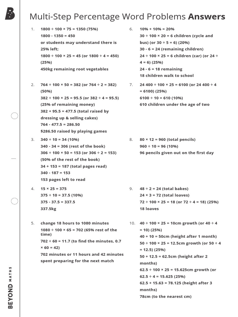 Multi-Step Percentage Word Problems MA2 | PDF