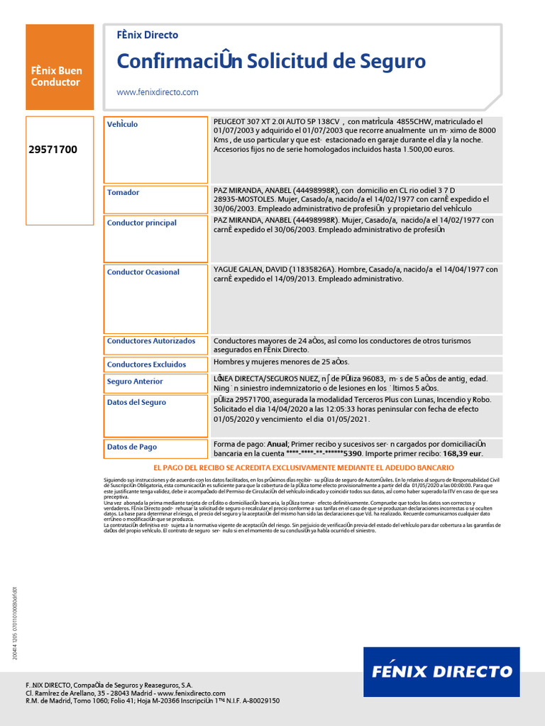 Confirmación Seguro Fénix Motos | PDF | Seguro | Póliza de seguros