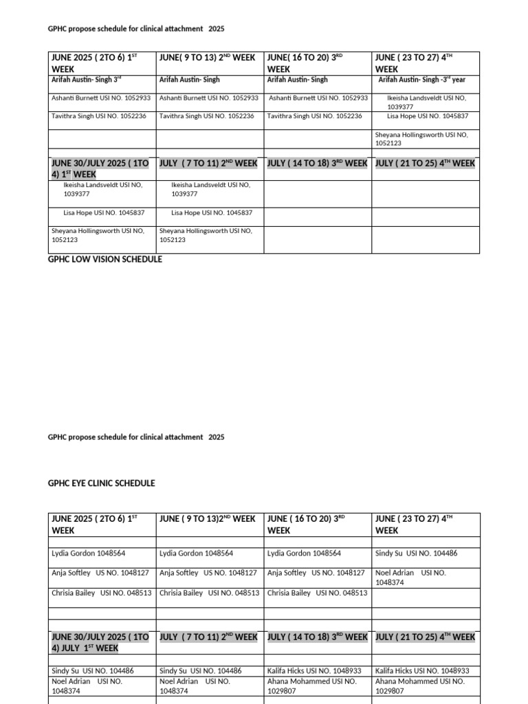 GPHC Clinical Attachment Schedule 2025 | PDF