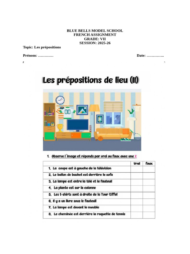 Les Prepositions Assignment | PDF