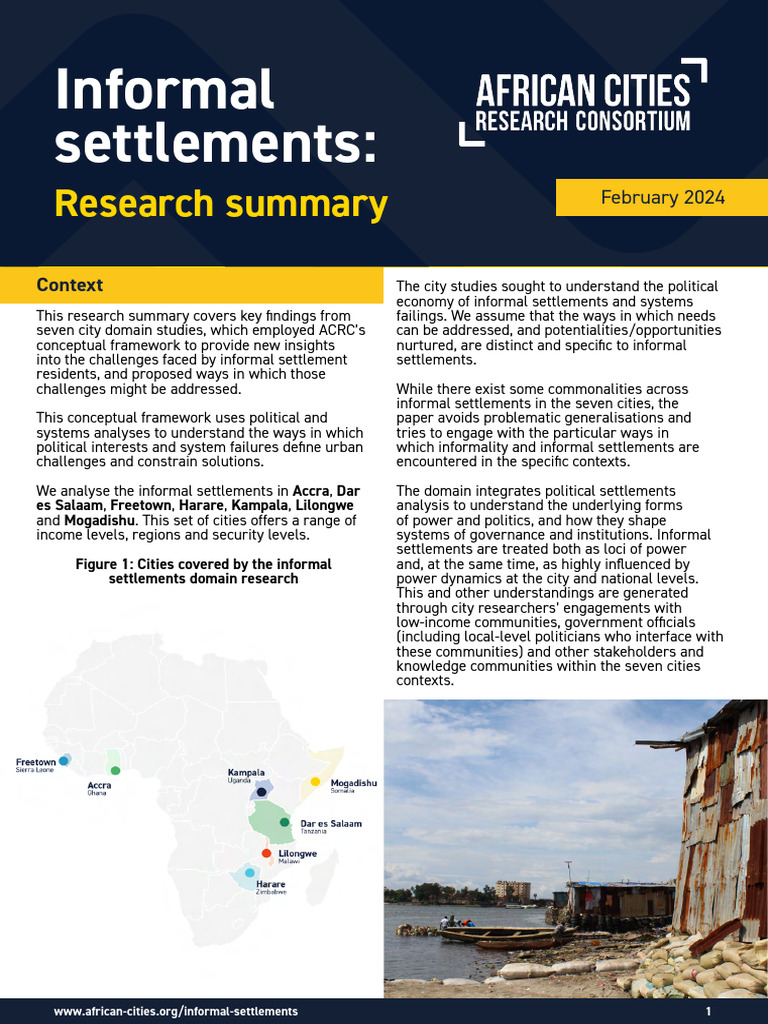 ACRC Informal-Settlements Research-Summary February-2024 | PDF | Policy | Governance