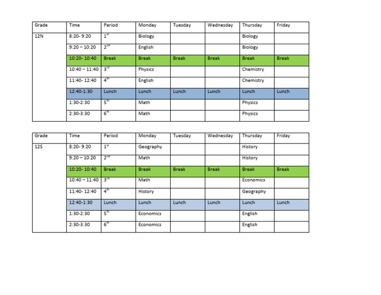 Grade12 Time Table Third Term | PDF