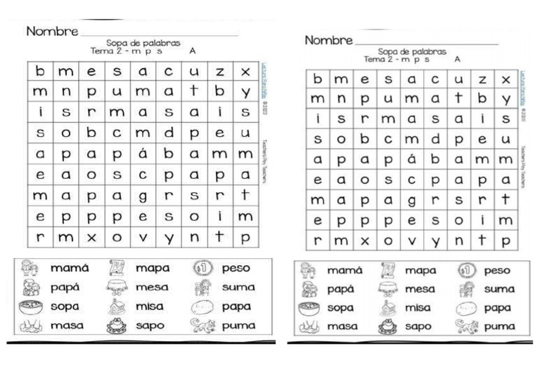 Sopa de Letra M, P, S | PDF