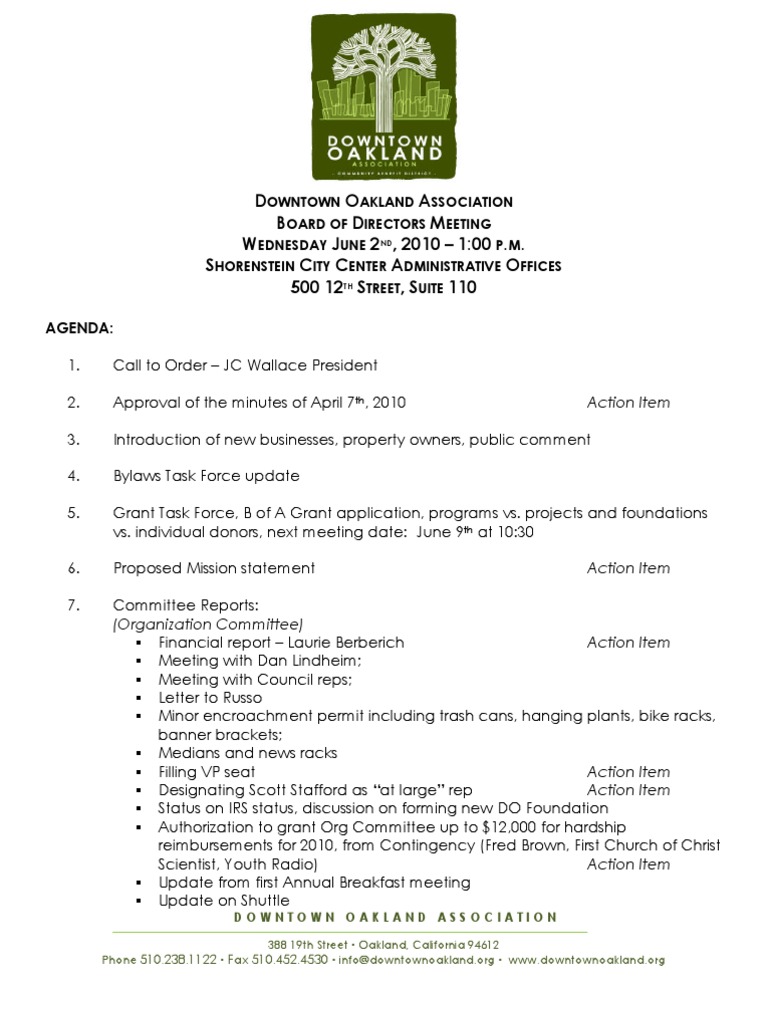 DOA Board Meeting June 2, 2010 Agenda | PDF | Oakland | Government
