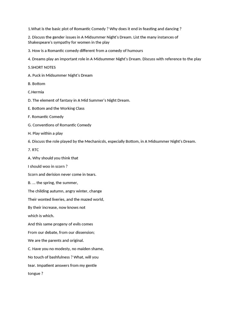 Gender and Comedy in Midsummer Dream | PDF | A Midsummer Night's Dream