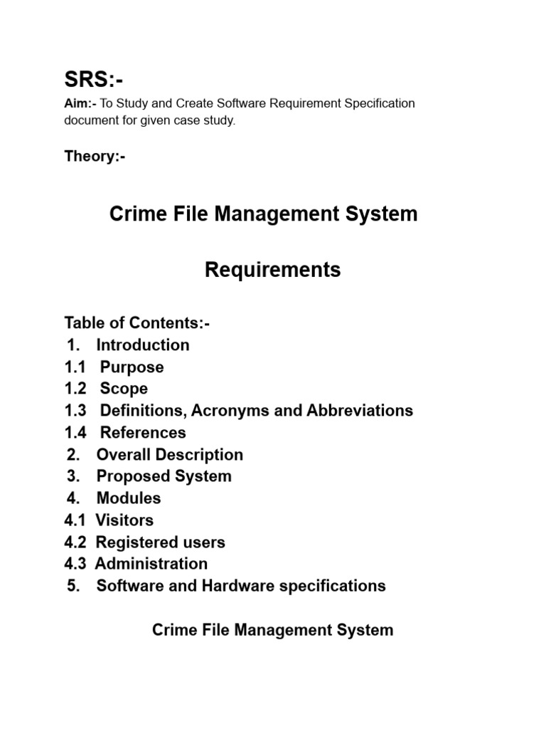 Crime File Management System SRS Document | PDF | Computing | Software