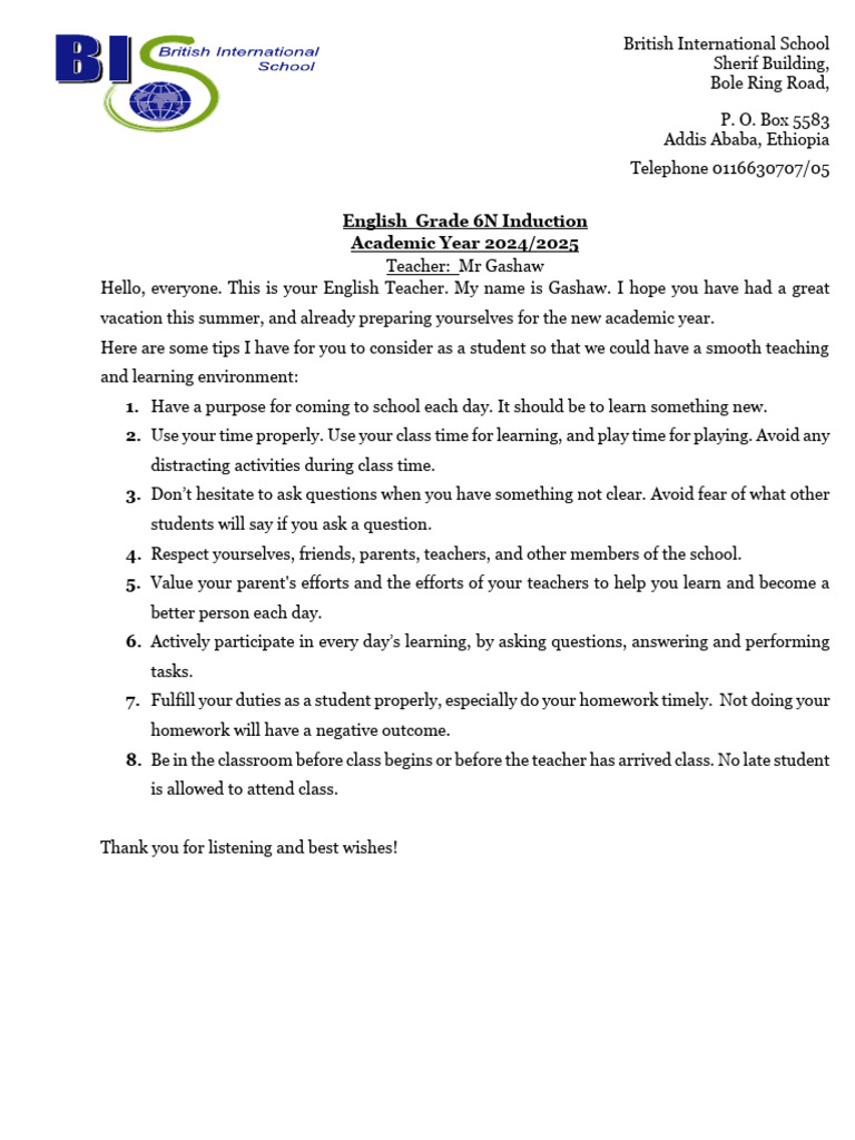 English Grade 6N Induction | PDF