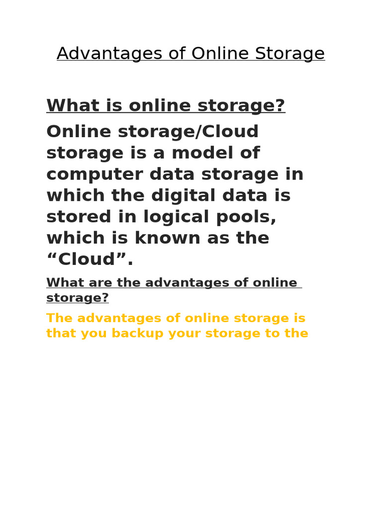 Advantages of Online Storage | PDF