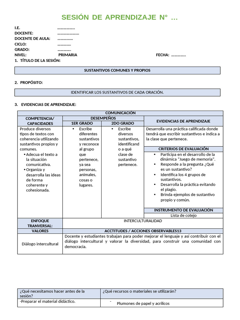 Aprendizaje de Sustantivos en 1er Grado | PDF | Sustantivo | Aprendizaje