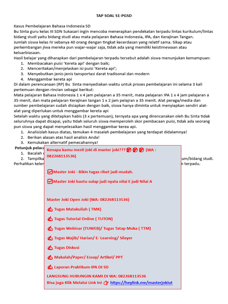 Tap Soal s1 Pdgk4500 | PDF