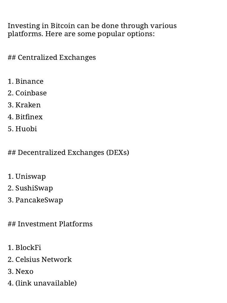 Bitcoin Investment Platforms Guide | PDF