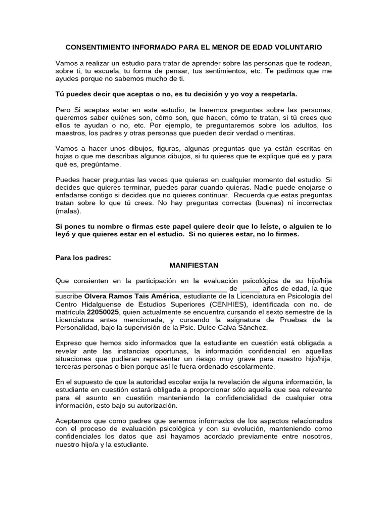 Consentimiento Infantil | PDF