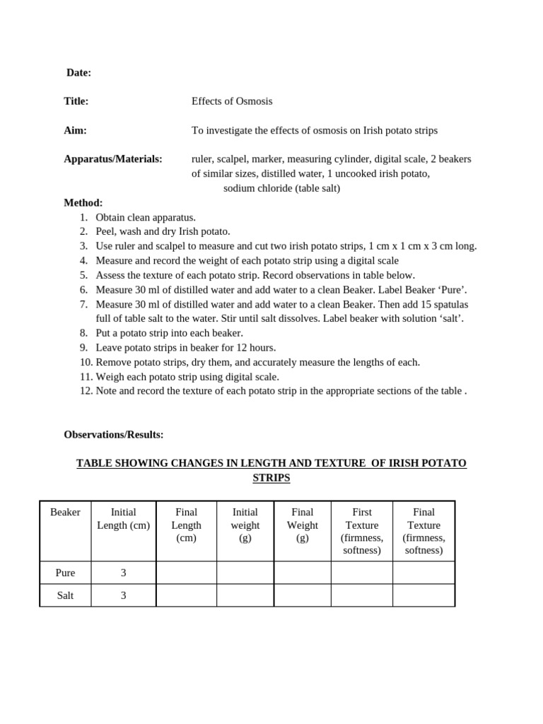 Osmosis Investigation Activity HSB | PDF