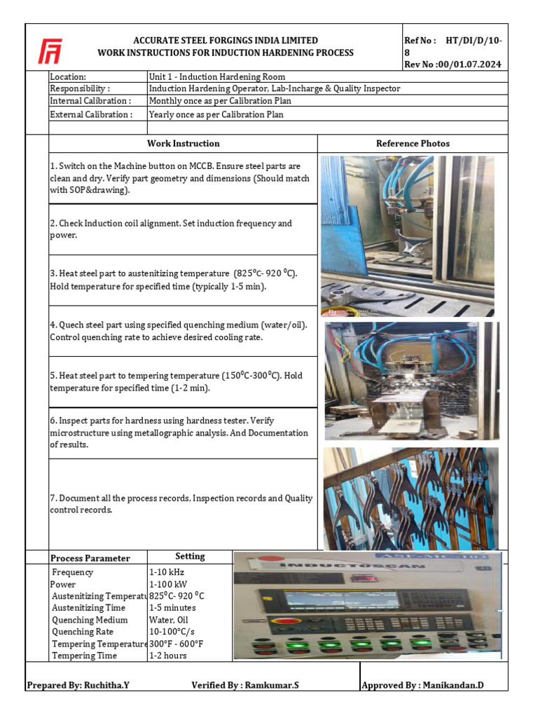 Induction Hardening Work Instructions | PDF