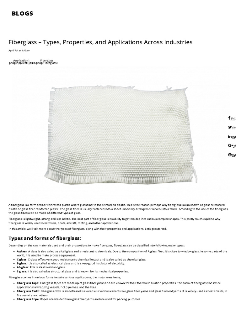 Fiberglass: Properties and Applications | PDF | Fiberglass | Glasses