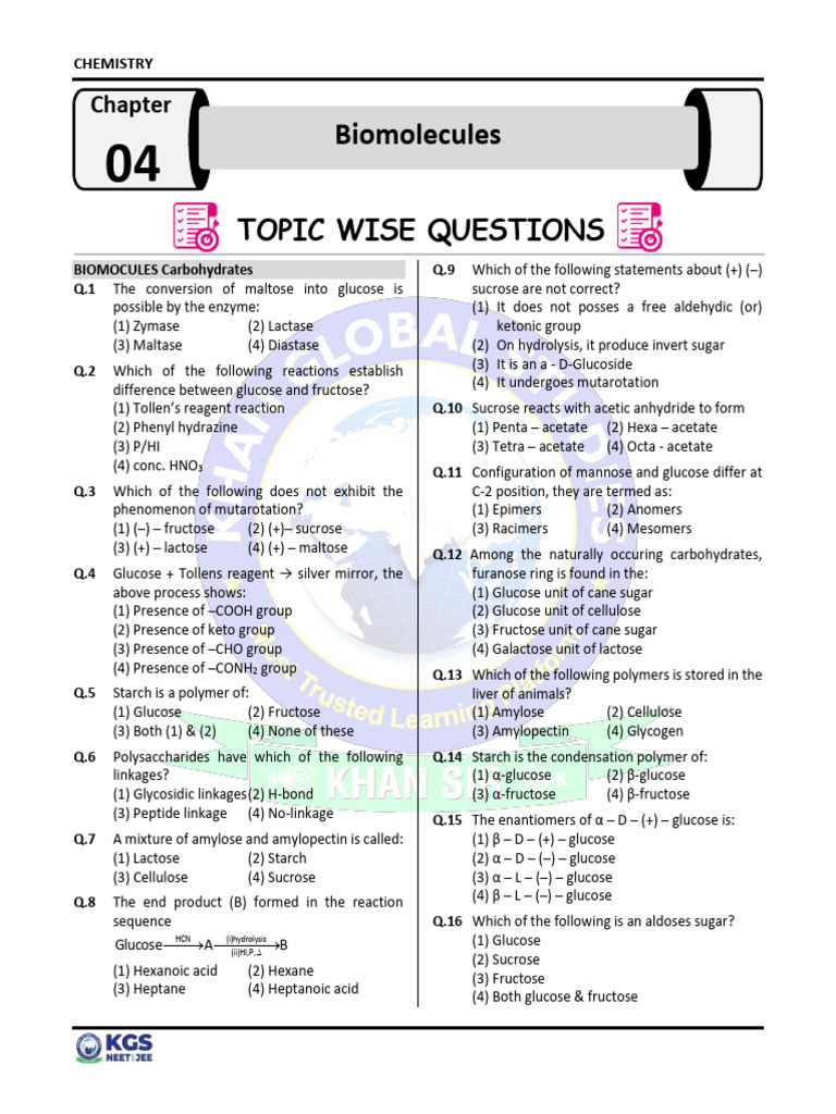 Biomolecules: Carbohydrates & Proteins Quiz | PDF | Glucose | Amino Acid