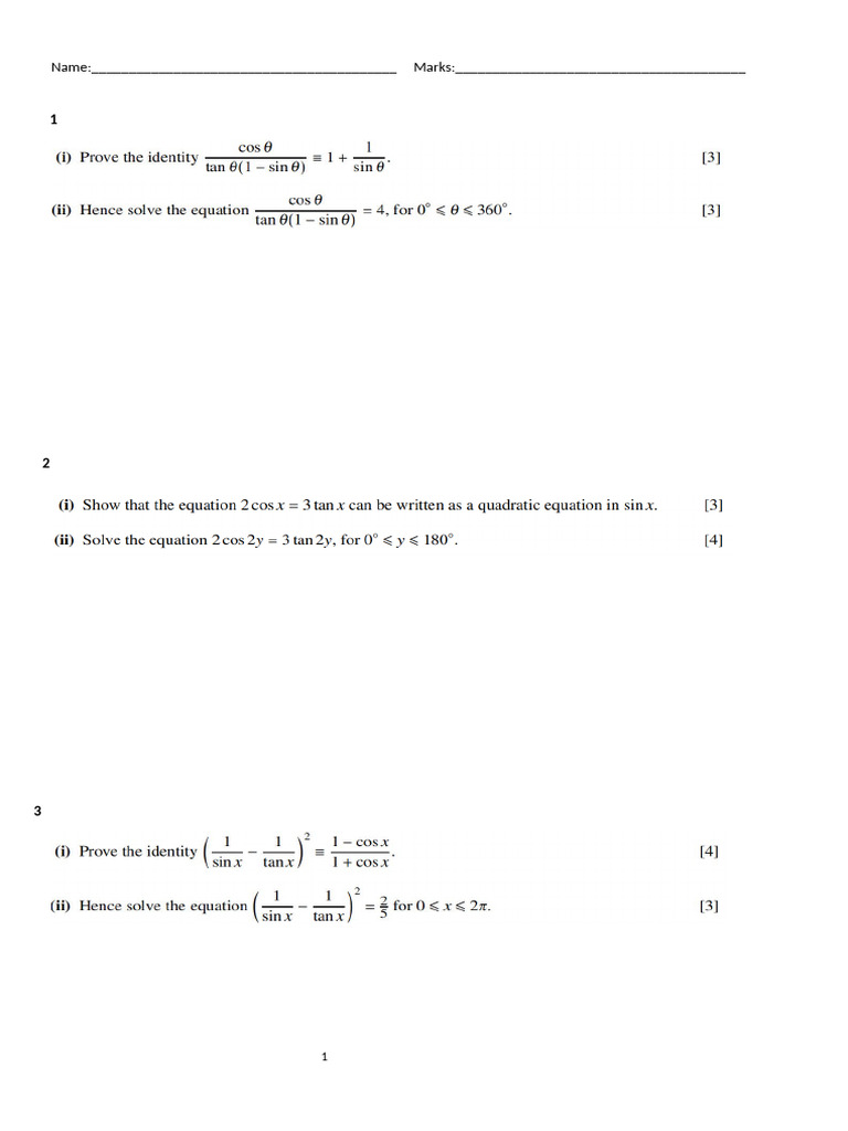 Trigonometry Quiz | PDF