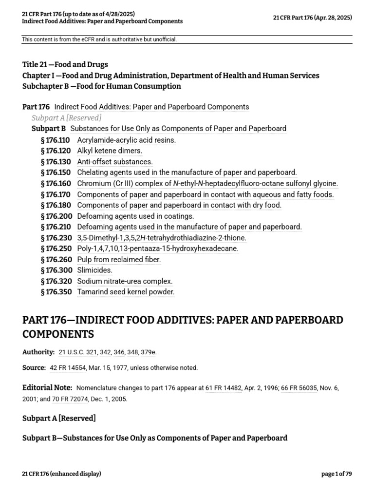 FDA Regulations on Food Contact Paper | PDF | Paper | Copolymer