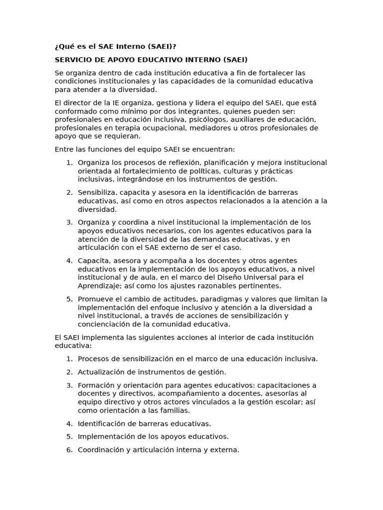 Definición del SAE Interno en Educación | PDF | Planificación | Atención