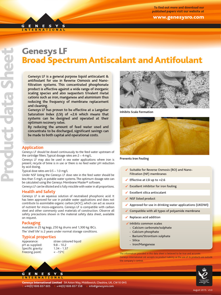Genesys - LF Fiche Technique | PDF | Membrane | Water