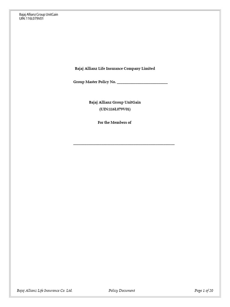 Bajaj Allianz Group Unit Gain 116L079V01 | PDF | Insurance | Life Insurance
