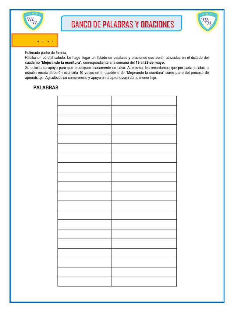 BANCO DE PALABRAS - SEMANA 01 | PDF