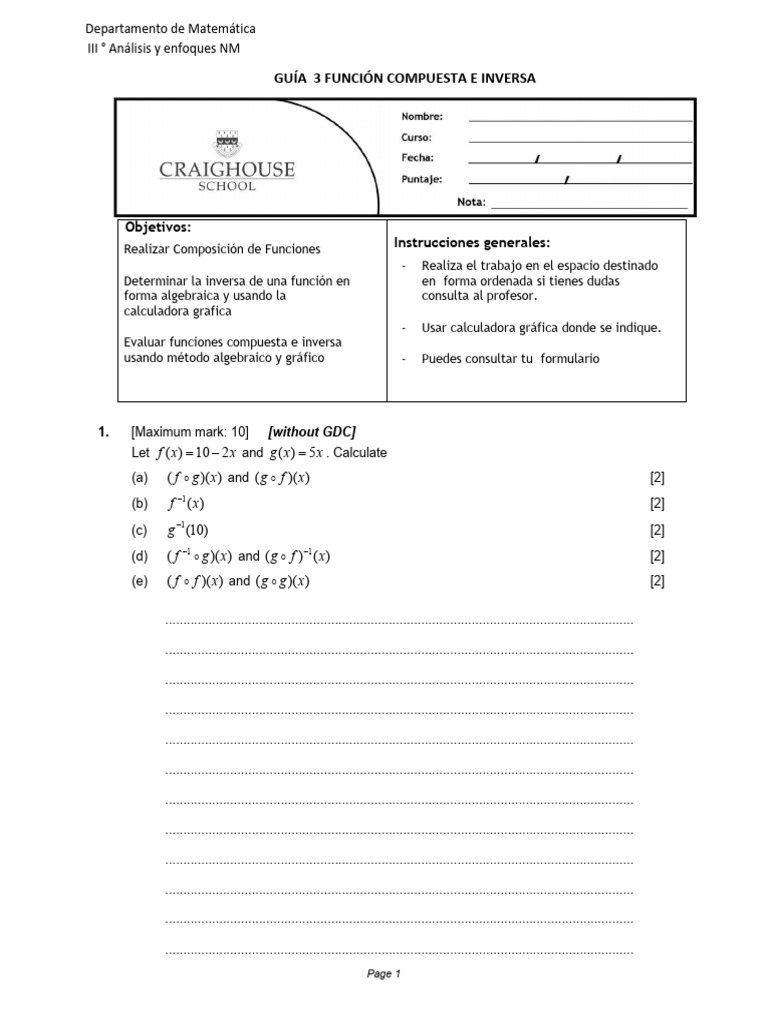 Guia 3 Composition - Inverse Function | PDF | Function (Mathematics) | Mathematical Analysis