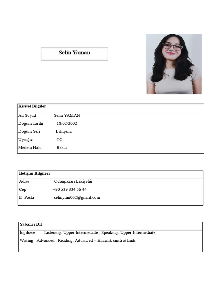 Selin Yaman CV-staj (1) | PDF