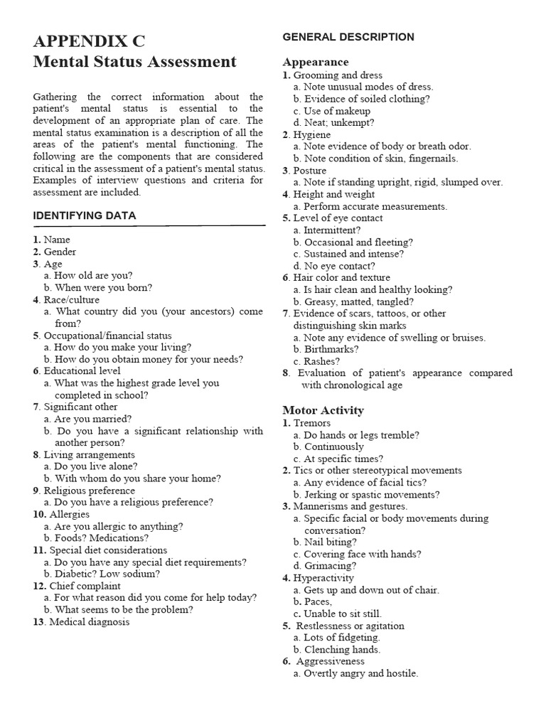 Mental Status Assessment | PDF | Perception | Awareness