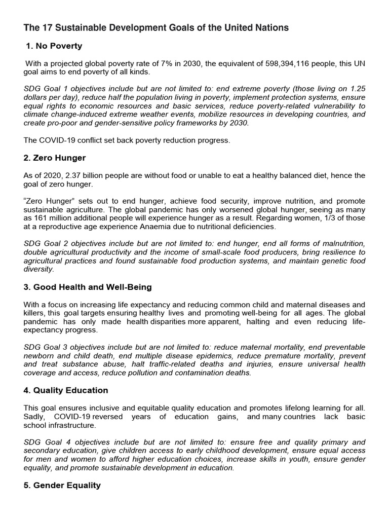 Overview of UN Sustainable Development Goals | PDF | Sustainability ...